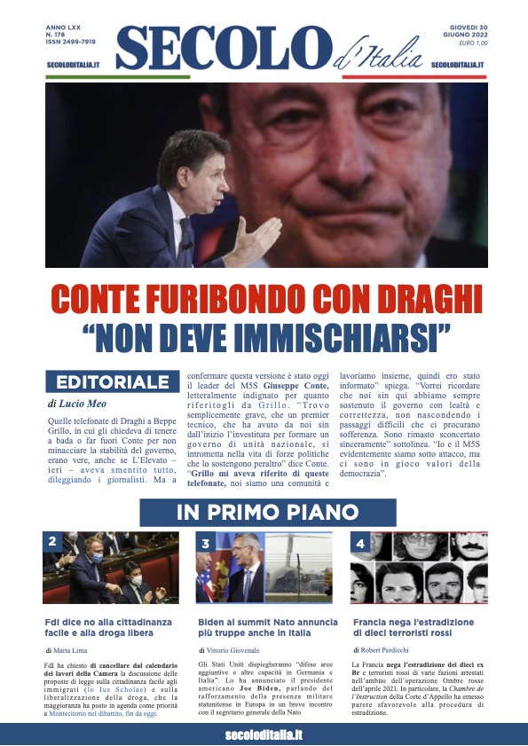 Giovedi 30 giugno 2022 - Secolo d'Italia