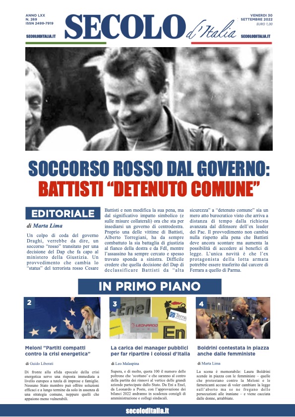 Venerdi 30 settembre 2022 - Secolo d'Italia Venerdi 30 settembre 2022 - Secolo d'Italia