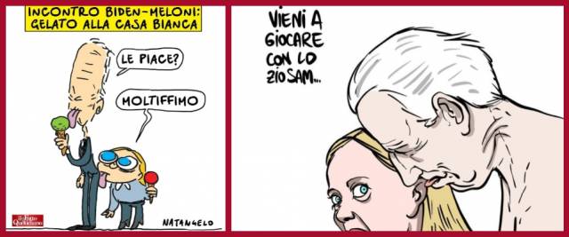 Squallore senza fine contro Meloni: le vignette di Natangelo e Improta ...
